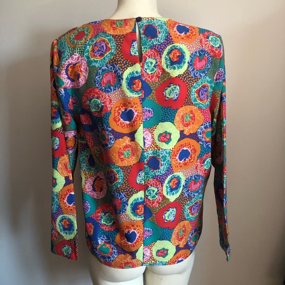 Vintage | Tops | Vtg Silky Op Art Abstract Blouse Medium | Poshmark